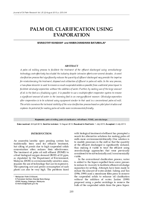(PDF) PaLM OiL CLaRiFiCaTiOn UsinG EVaPORaTiOn