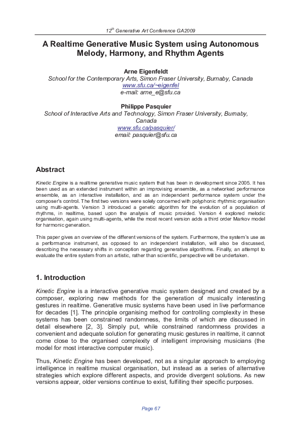 (PDF) A Realtime Generative Music System using Autonomous Melody ...