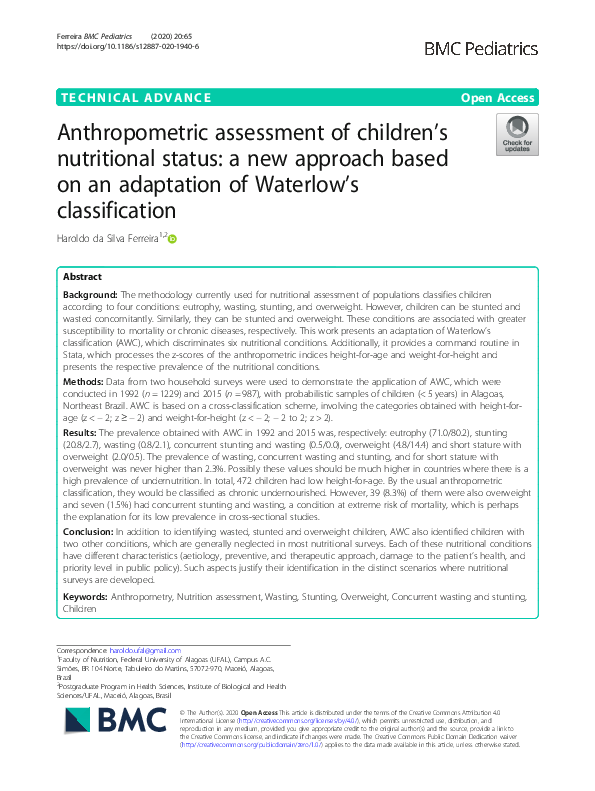 (PDF) Anthropometric assessment of children's nutritional status: a new ...