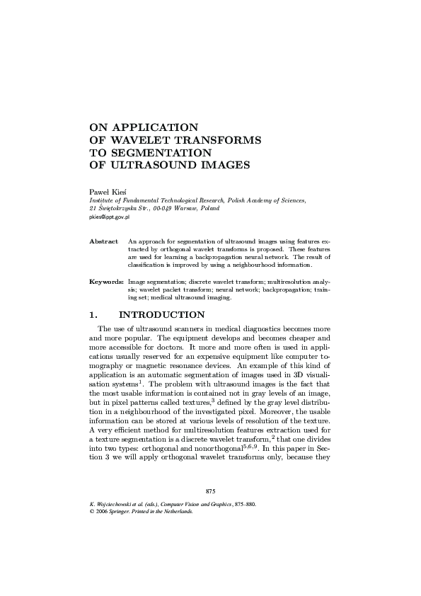 (PDF) Wavelet-Based Segmentation of Ultrasound Images (PDF) Wavelet-Based Segmentation of Ultrasound Images