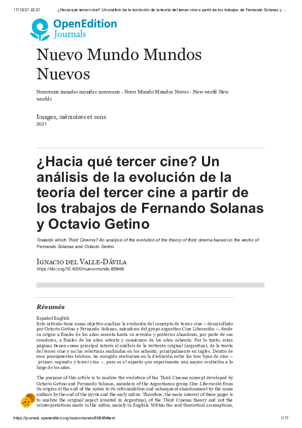 (PDF) ¿Hacia qué tercer cine? Un análisis de la evolución de la teoría ...