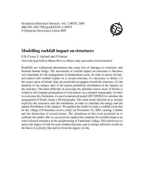(PDF) Modelling rockfall impact on structures