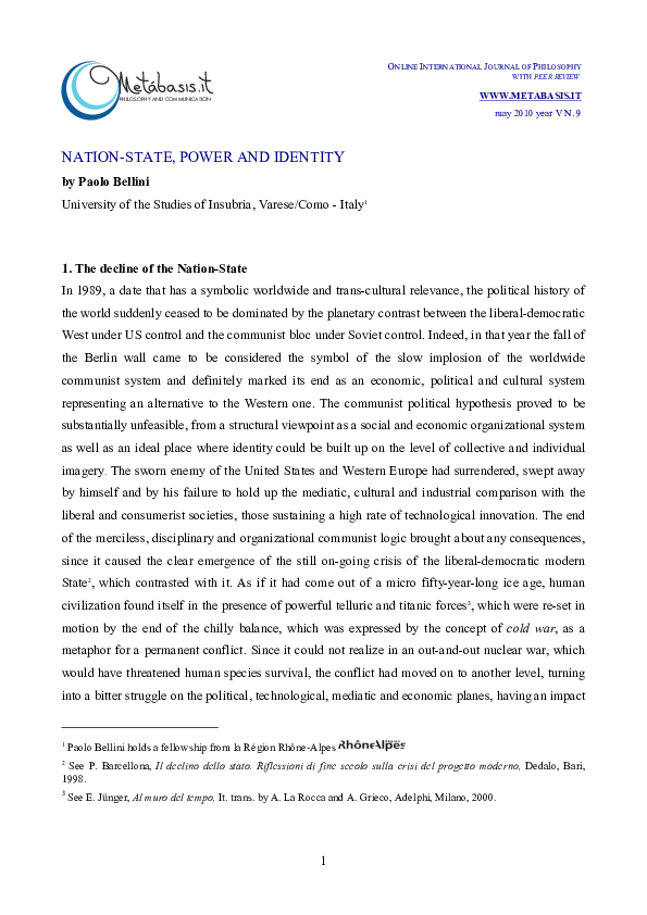 (PDF) Nation-state, power and identity