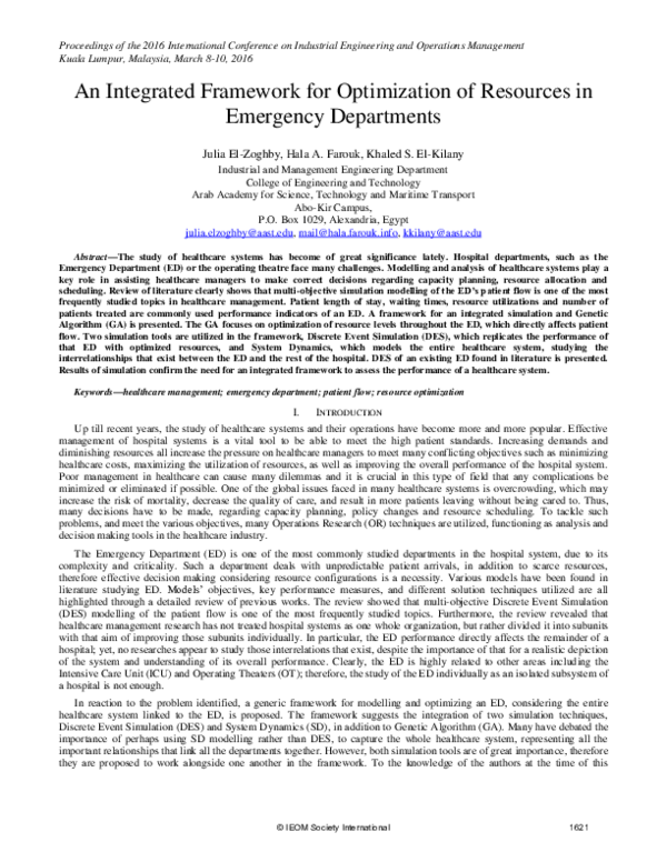 (PDF) An Integrated Framework for Optimization of Resources in ...