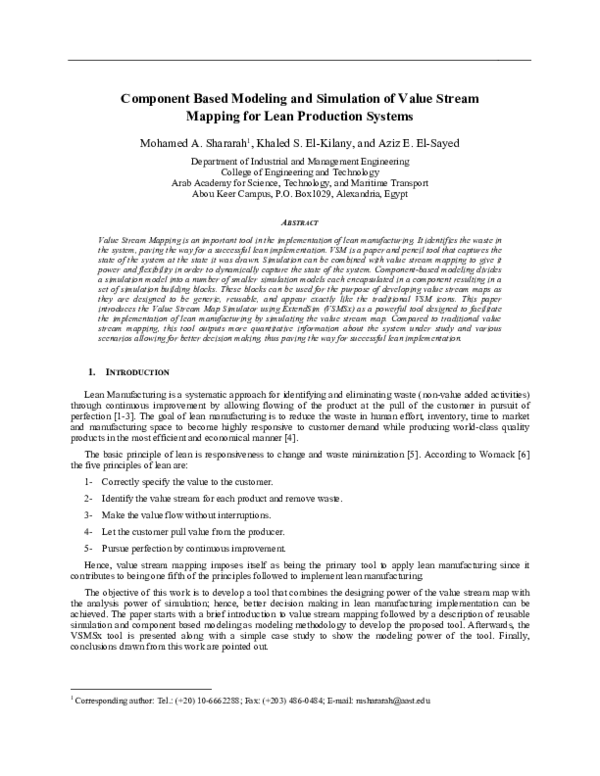 (PDF) Component Based Modeling and Simulation of Value Stream Mapping for Lean Production Systems