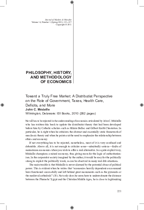 (PDF) Toward a Truly Free Market: A Distributist Perspective on the ...
