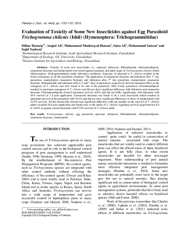 (PDF) Evaluation of Toxicity of Some New Insecticides against Egg Parasitoid Trichogramma ...