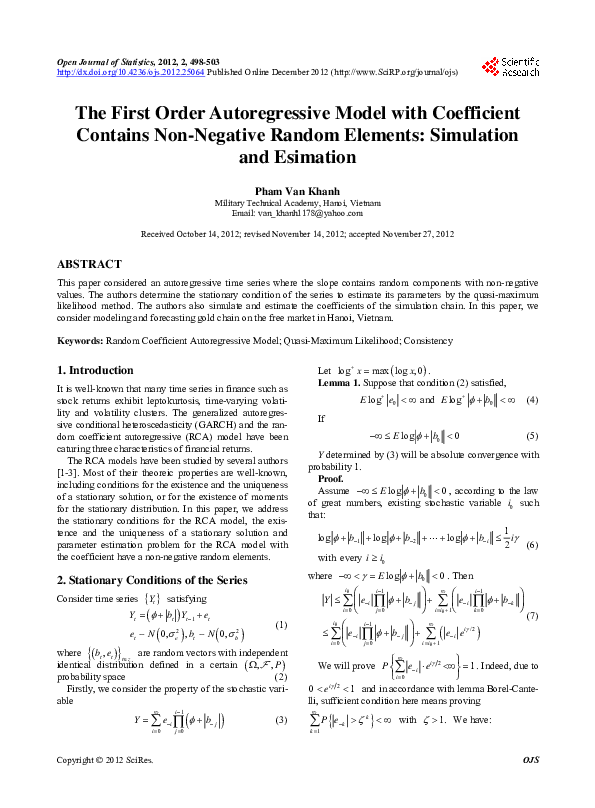 (PDF) The First Order Autoregressive Model with Coefficient Contains ...