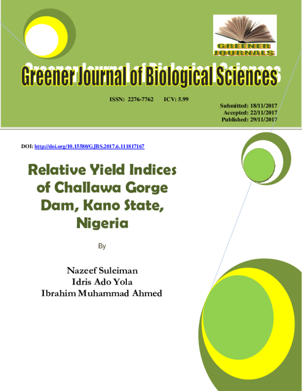 (PDF) Relative Yield Indices of Challawa Gorge Dam, Kano State, Nigeria
