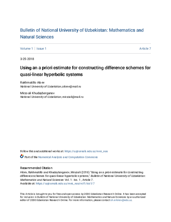 Pdf Using An A Priori Estimate For Constructing Difference Schemes