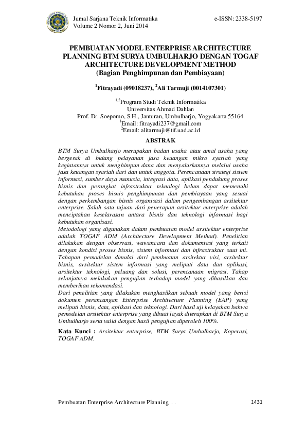 (PDF) Pembuatan Model Enterprise Architecture Planning BTM Surya Umbulharjo Dengan Togaf ...