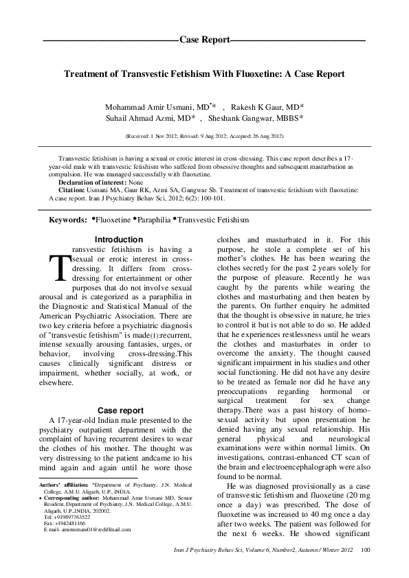 (PDF) Treatment of Transvestic Fetishism With Fluoxetine: A Case Report