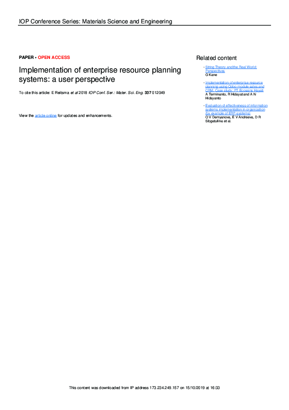 (PDF) Implementation of enterprise resource planning systems: a user perspective