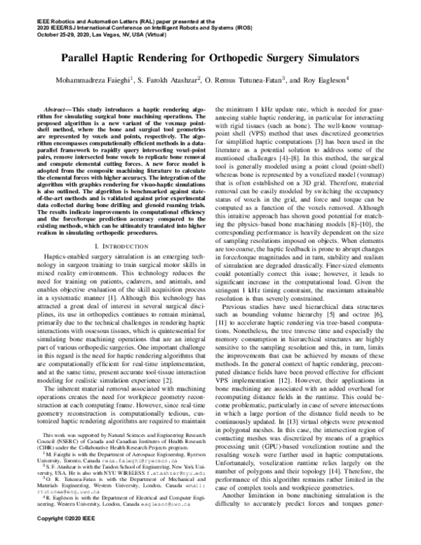(PDF) Parallel Haptic Rendering for Orthopedic Surgery Simulators