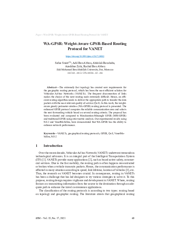 Pdf Wa Gpsr Weight Aware Gpsr Based Routing Protocol For Vanet
