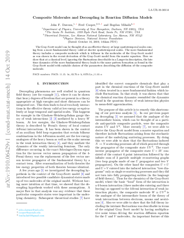 (PDF) Composite Molecules and Decoupling in Reaction Diffusion Models