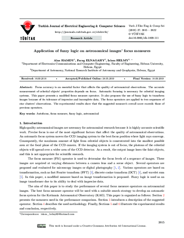(PDF) Application of Fuzzy Logic on Astronomical Images Focus Measure ...
