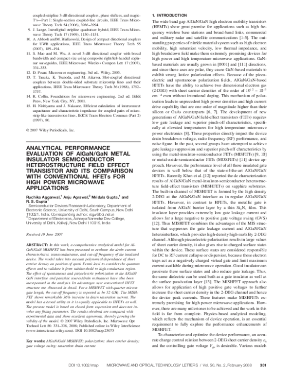(PDF) Analytical performance evaluation of AlGaN/GaN metal insulator semiconductor ...