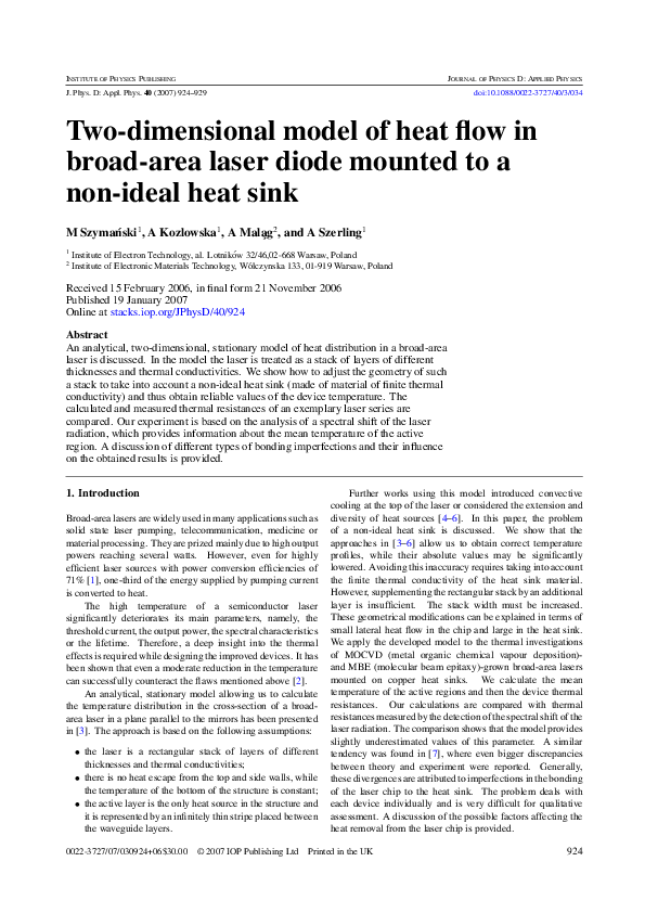(PDF) Two-dimensional model of heat flow in broad-area laser diode ...