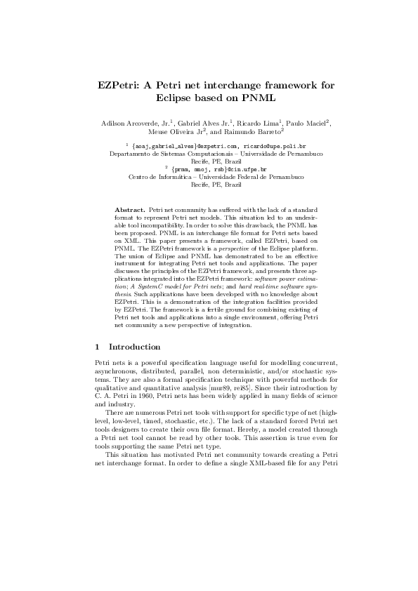 (PDF) EZPetri: A Petri net interchange framework for Eclipse based on PNML | Raimundo Barreto ...