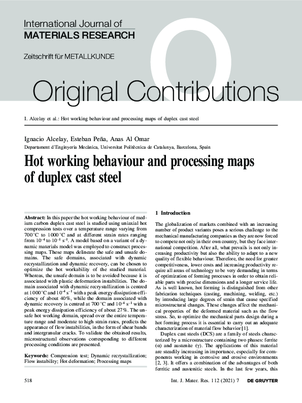 (PDF) Hot working behaviour and processing maps of duplex cast steel