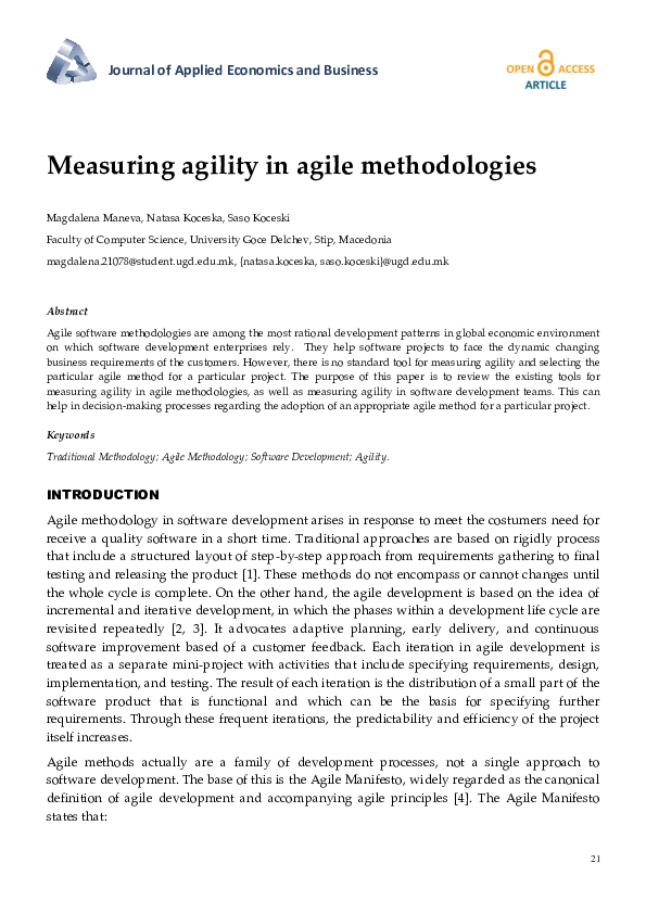 (PDF) Measuring agility in agile methodologies