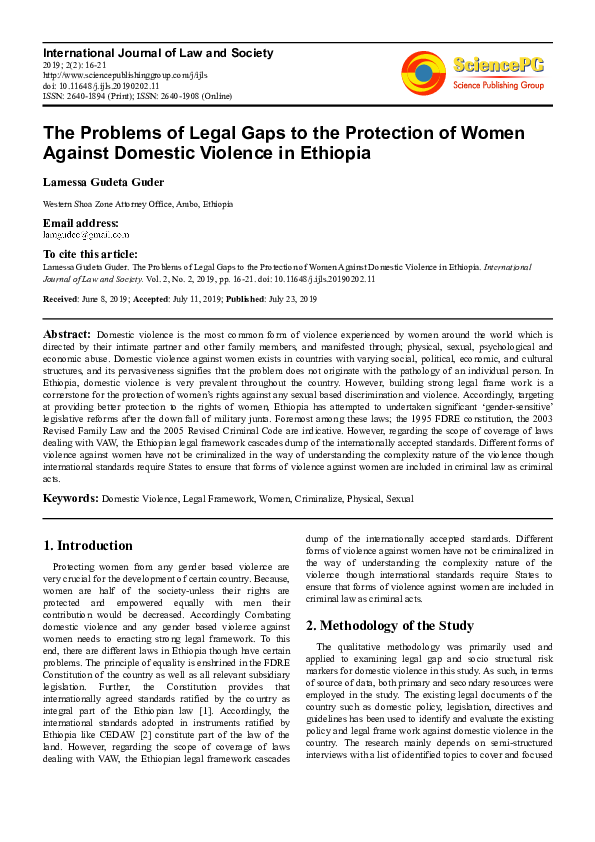 (PDF) The Problems of Legal Gaps to the Protection of Women Against ...