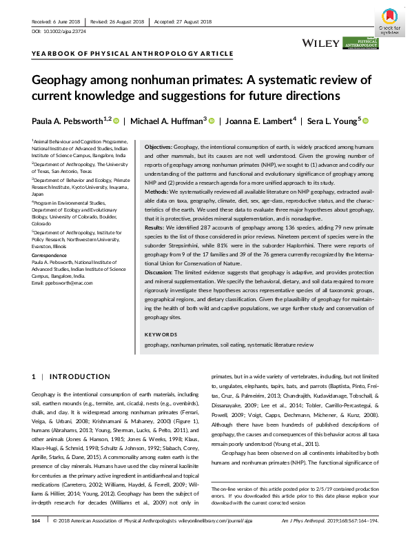 (PDF) Geophagy among nonhuman primates: A systematic review of current ...