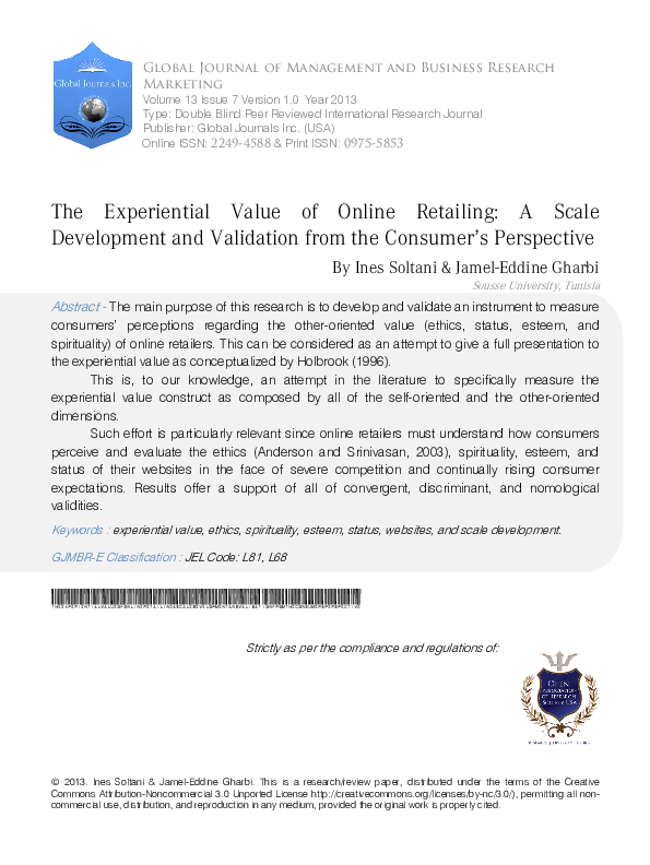 (PDF) The Experiential Value of Online Retailing: a Scale Development and Validation from the ...