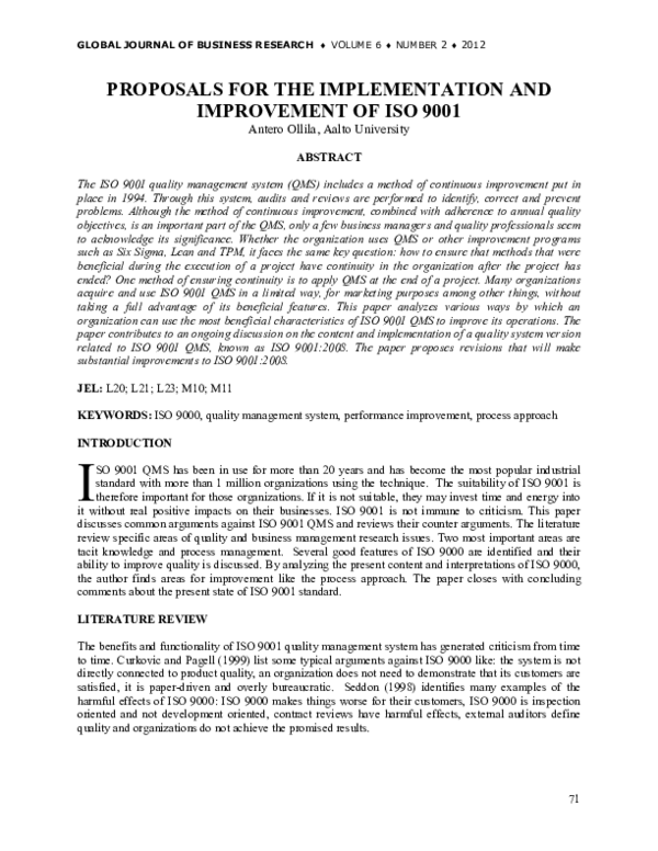 (PDF) Proposals for the Implementation and Improvement of ISO 9001