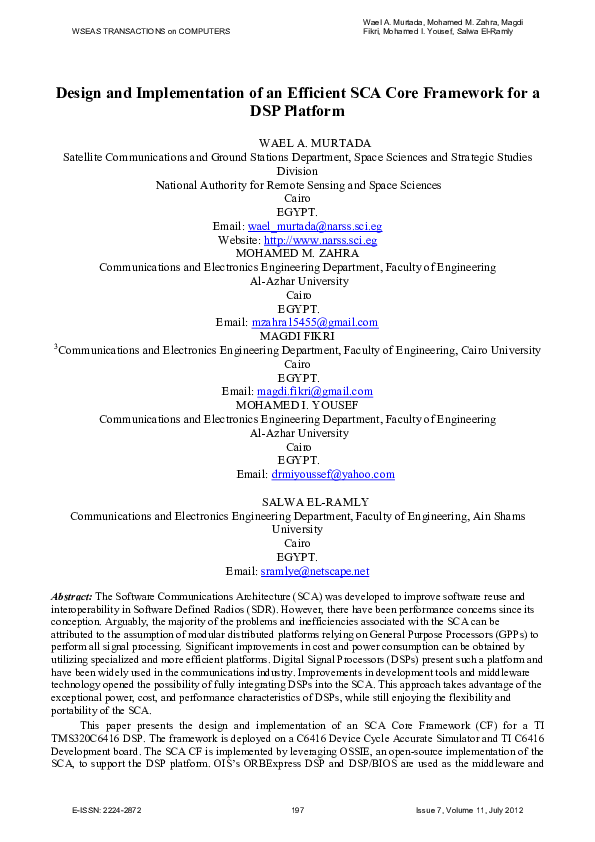 (PDF) Design and Implementation of an Efficient SCA Core Framework for a DSP Platform