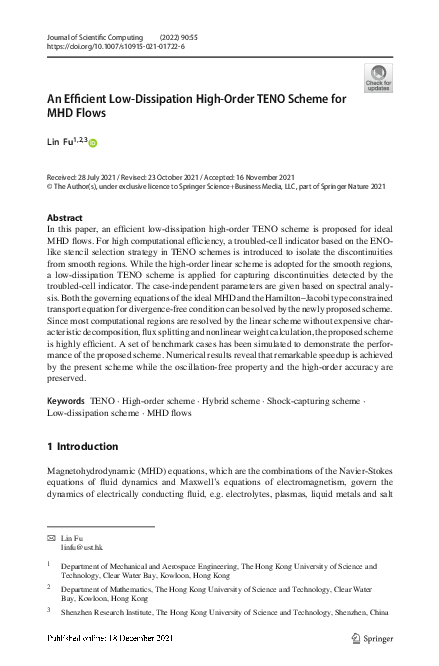 Pdf An Efficient Low Dissipation High Order Teno Scheme For Mhd Flows