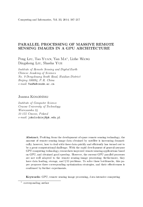 (PDF) Parallel processing of massive remote sensing images in a GPU architecture