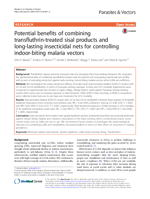 (PDF) Potential benefits of combining transfluthrin-treated sisal products and long-lasting ...