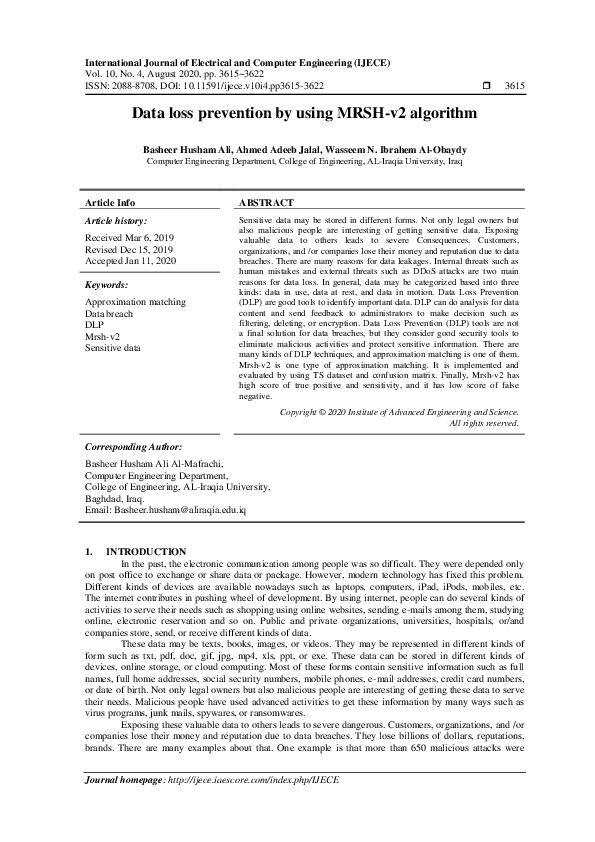(PDF) Data loss prevention by using MRSH-v2 algorithm