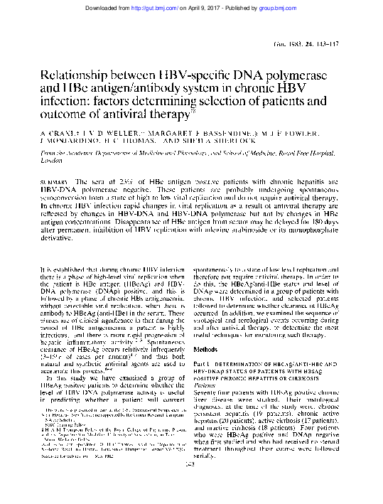 (PDF) Relationship between HBV-specific DNA polymerase and HBe antigen ...
