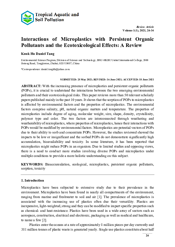 (PDF) Interactions of Microplastics with Persistent Organic Pollutants and the Ecotoxicological ...