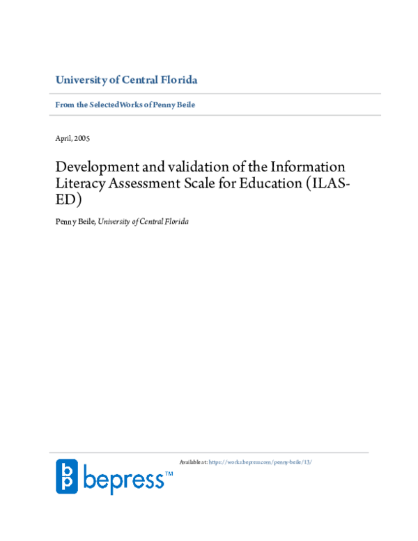 (PDF) Development and Validation of the Information Literacy Assessment Scale for Education ...