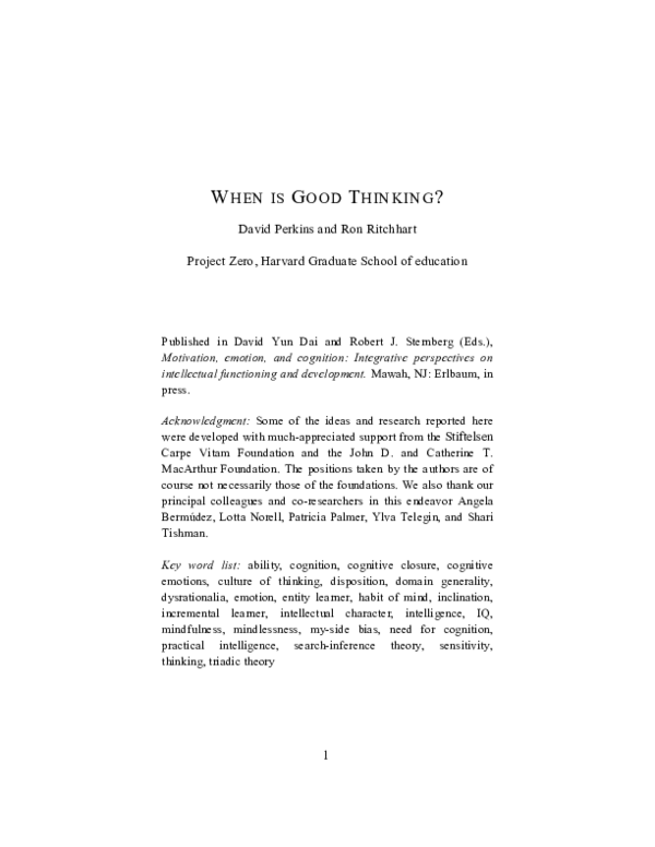 (PDF) 1 When is Good Thinking
