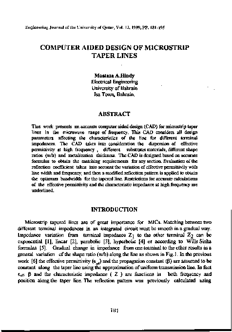 (PDF) Computer Aided Design Of Microstrip Taper Lines