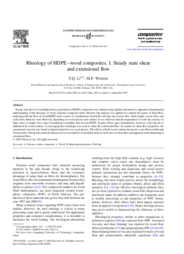 (PDF) Rheology of HDPE–wood composites. I. Steady state shear and ...