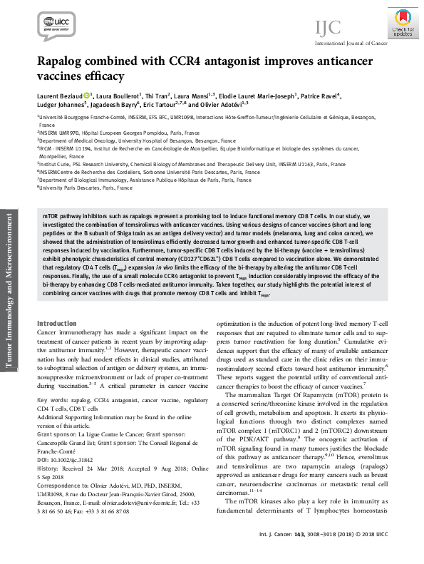(PDF) Rapalog combined with CCR4 antagonist improves anticancer ...