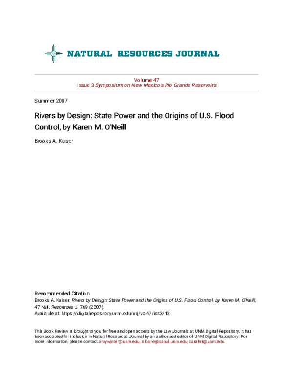 (PDF) Rivers by Design: State Power and the Origins of US Flood Control