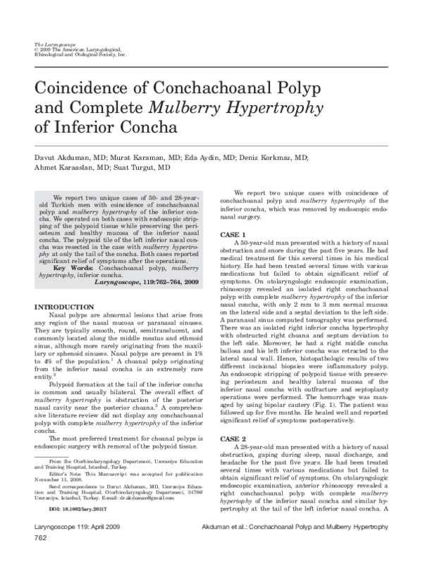 (PDF) Coincidence of conchachoanal polyp and complete mulberry ...