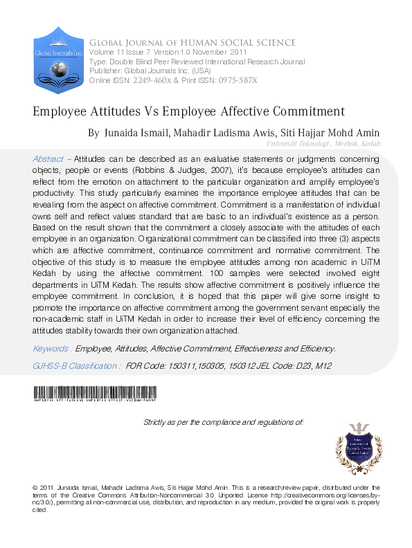 (PDF) Employee Attitudes Vs Employee Affective Commitment