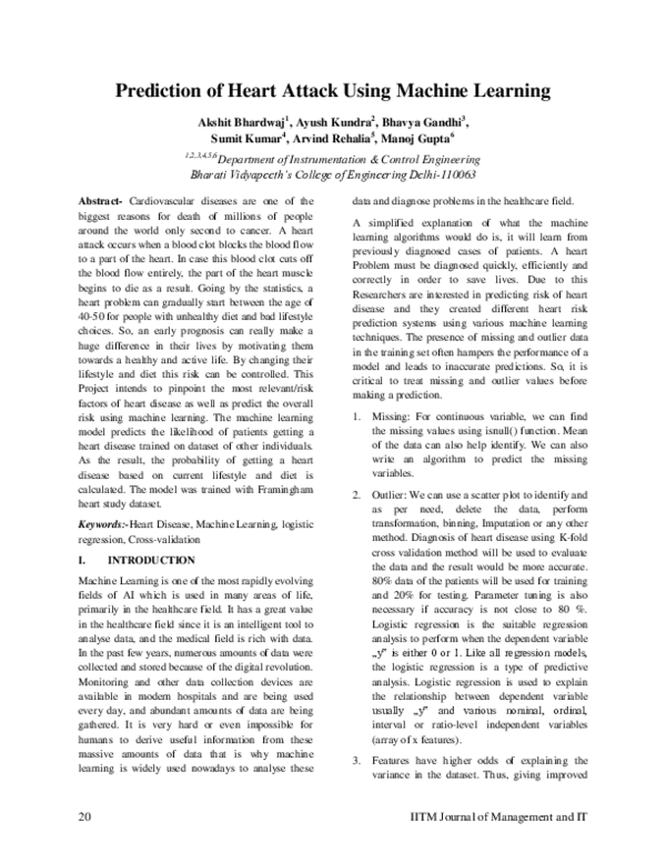 (PDF) Prediction of Heart Attack Using Machine Learning