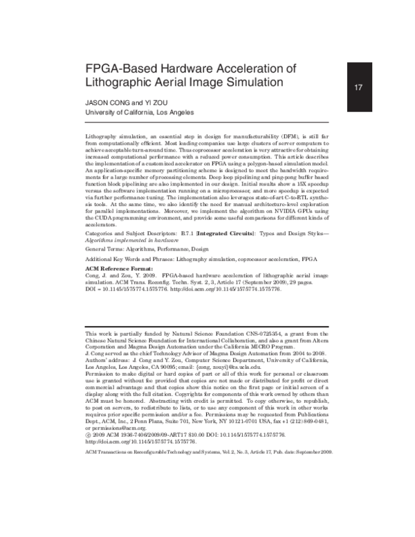 (PDF) FPGA-Based Hardware Acceleration of Lithographic Aerial Image ... (PDF) FPGA-Based Hardware Acceleration of Lithographic Aerial Image ...