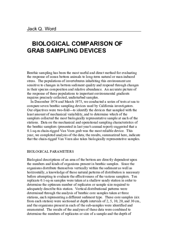 (PDF) Biological Comparison of Grab Sampling Devices