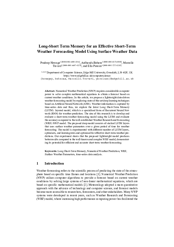 (PDF) Long-Short Term Memory for an Effective Short-Term Weather ...