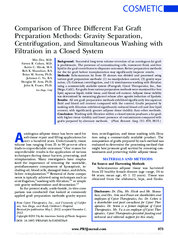 (PDF) Comparison of Three Different Fat Graft Preparation Methods